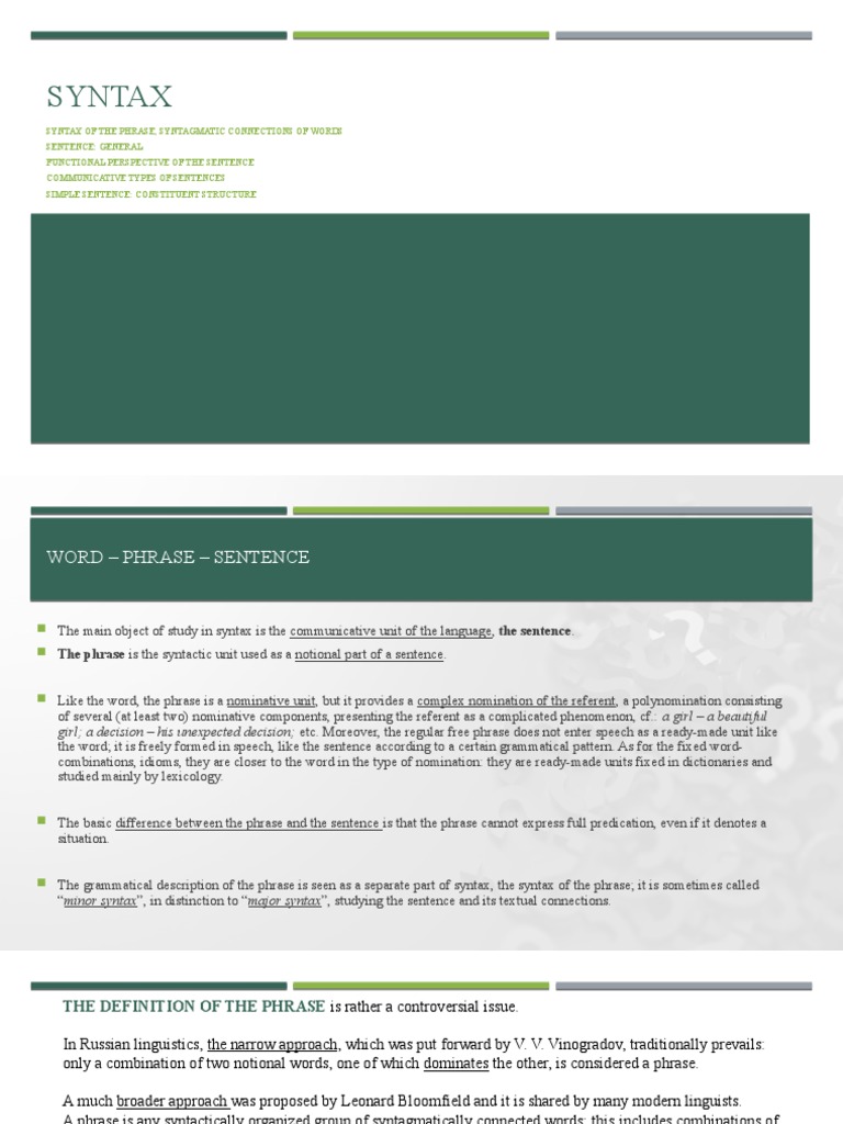 Lecture 11 Syntax 1 | PDF | Sentence (Linguistics) | Phrase