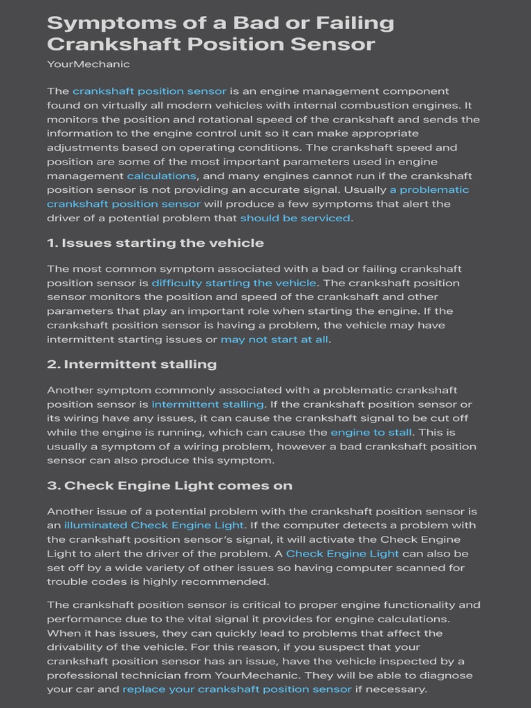 Symptoms of A Bad or Failing Crankshaft Position Sensor | PDF | Sensor ...