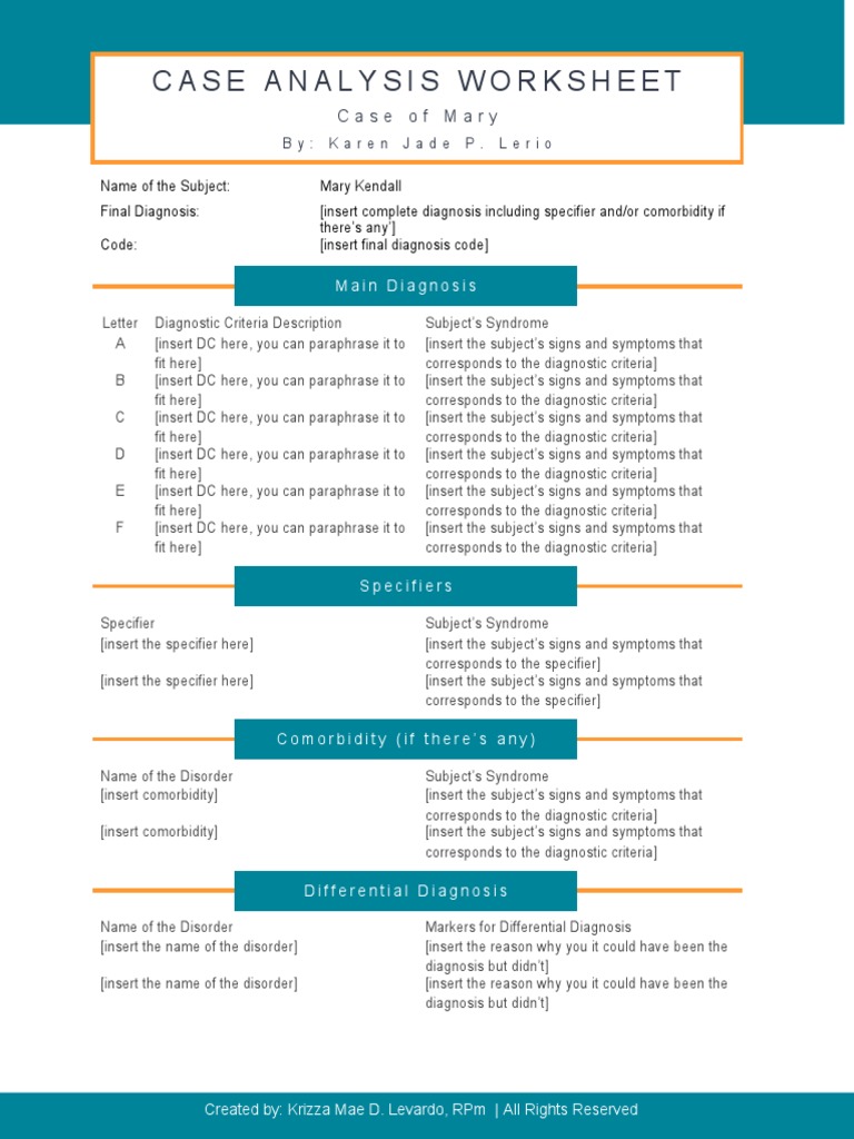 Case Analysis Worksheet | PDF | Medical Diagnosis | Comorbidity
