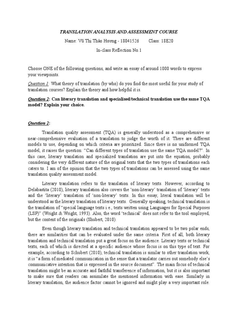 Translation Analysis and Assessment Course | Download Free PDF ...