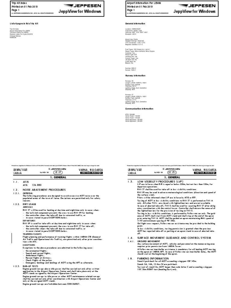 Jeppview For Windows Jeppview For Windows: List of Pages in This Trip Kit General Information ...