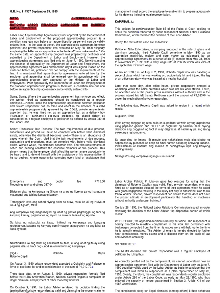 Nitto Enterprises vs. NLRC | PDF | Employment | Labour Law