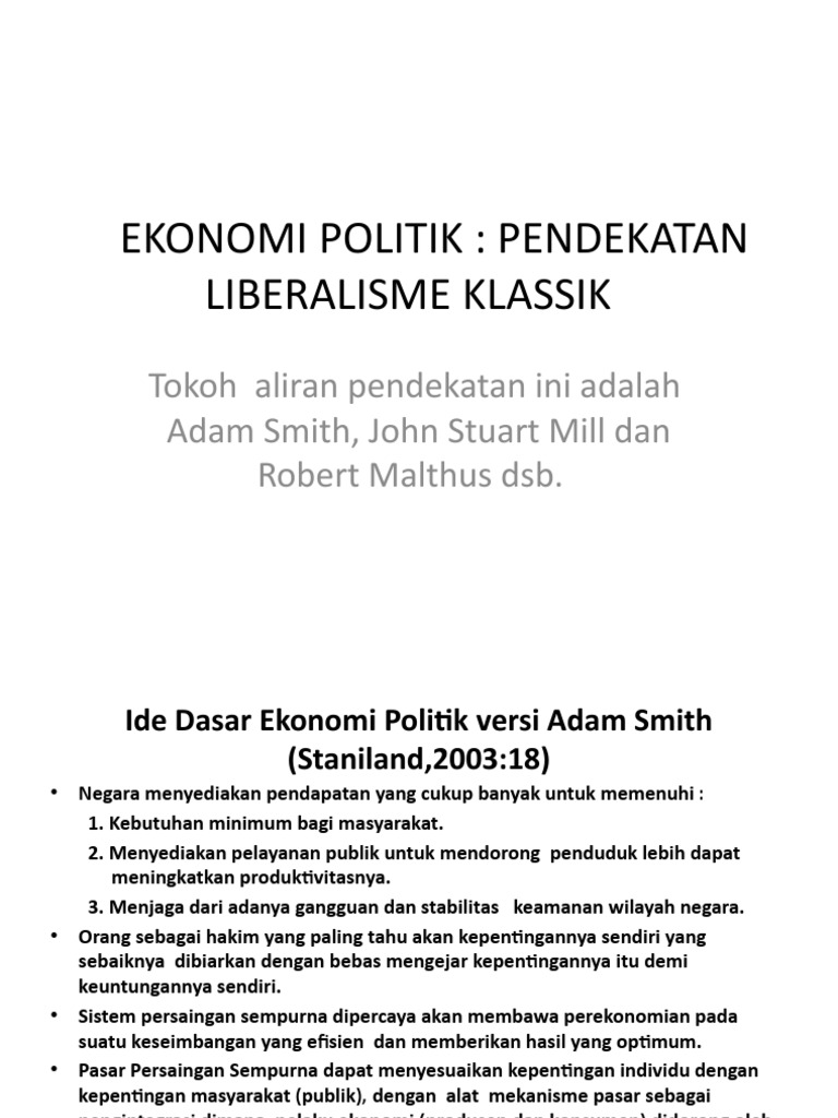 Ekonomi Politik: Liberalisme Klasik dan Neoliberalism | PDF