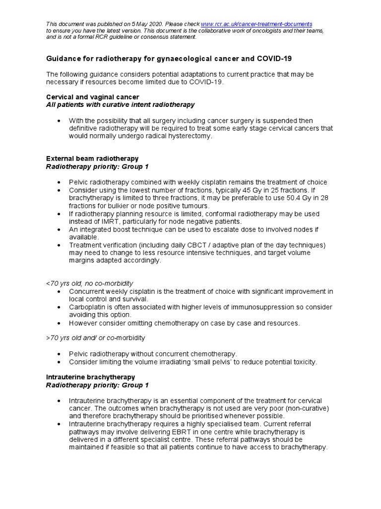 Gynae Cancer Treatment Covid19 | PDF | Radiation Therapy | Epidemiology