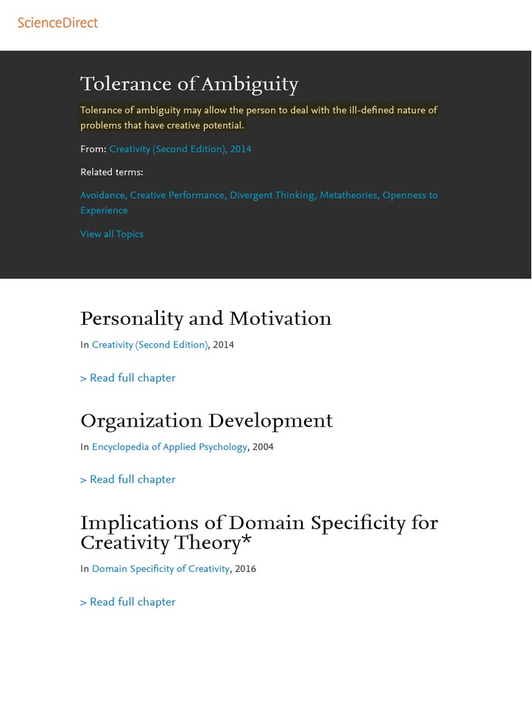 01definition-Ambiguity Tolerance-Science Direct | PDF | Self-Improvement