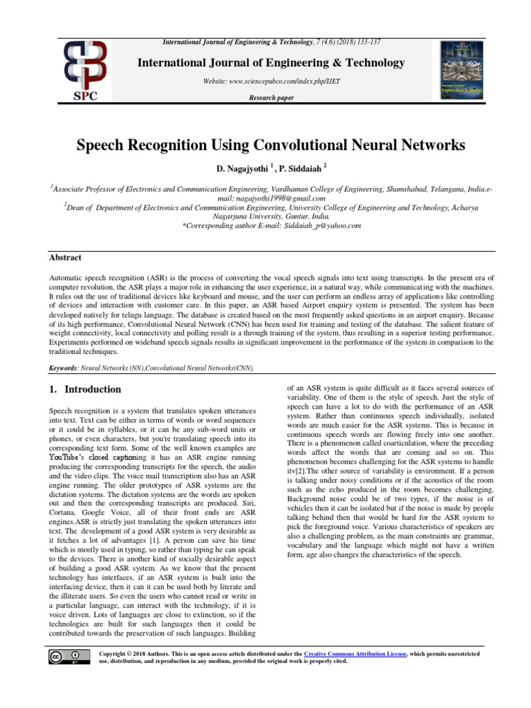 Speech Recognition Using Convolutional Neural Netw | PDF | Speech Recognition | Artificial ...