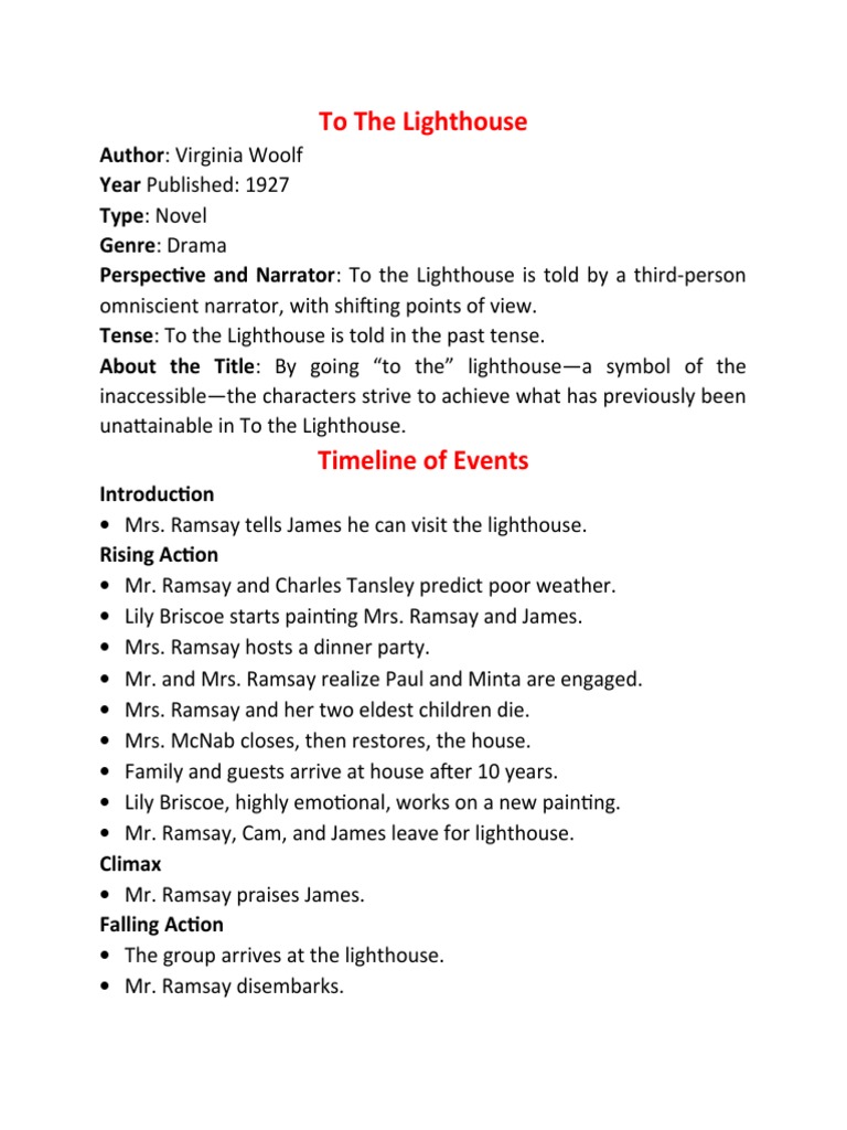 Virginia Woolf's To the Lighthouse Summary | PDF | To The Lighthouse ...