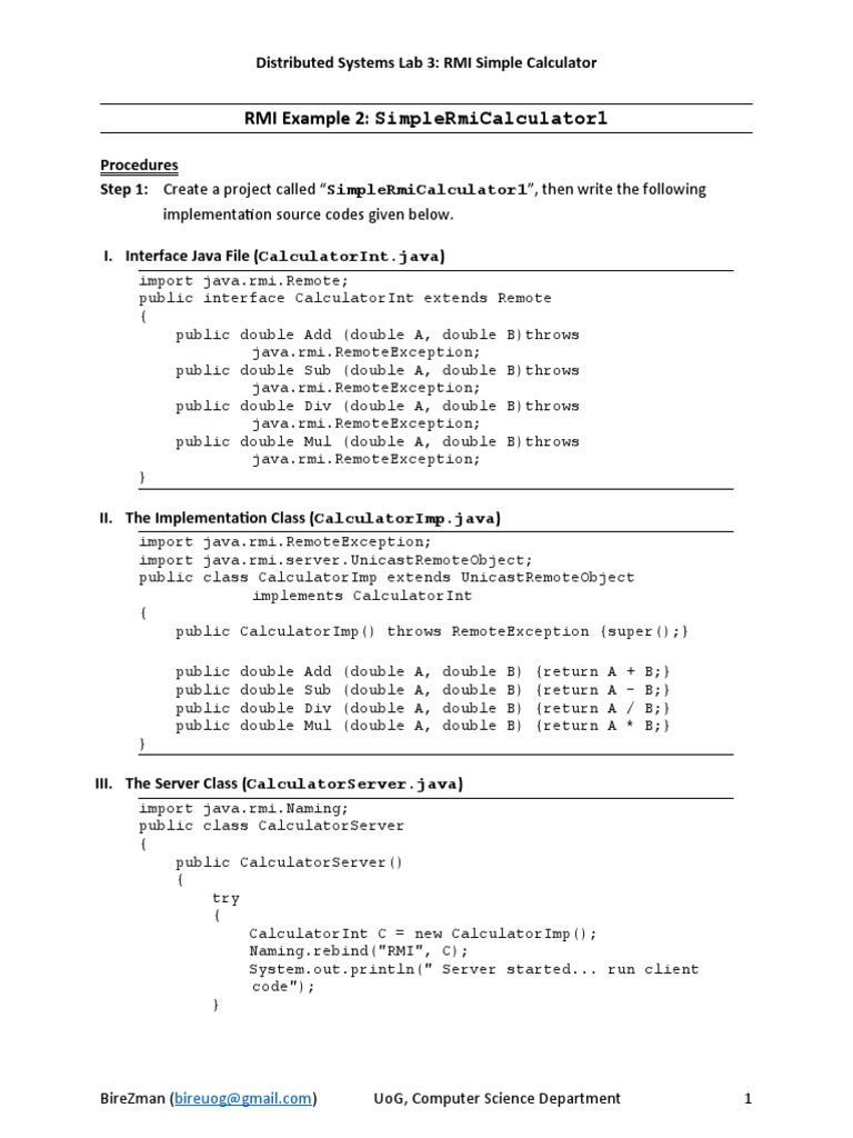 Intro To DSs Lab 2 - RMI Lab 2 (SimpleRmiCalculator 1) | PDF | Java (Programming Language ...