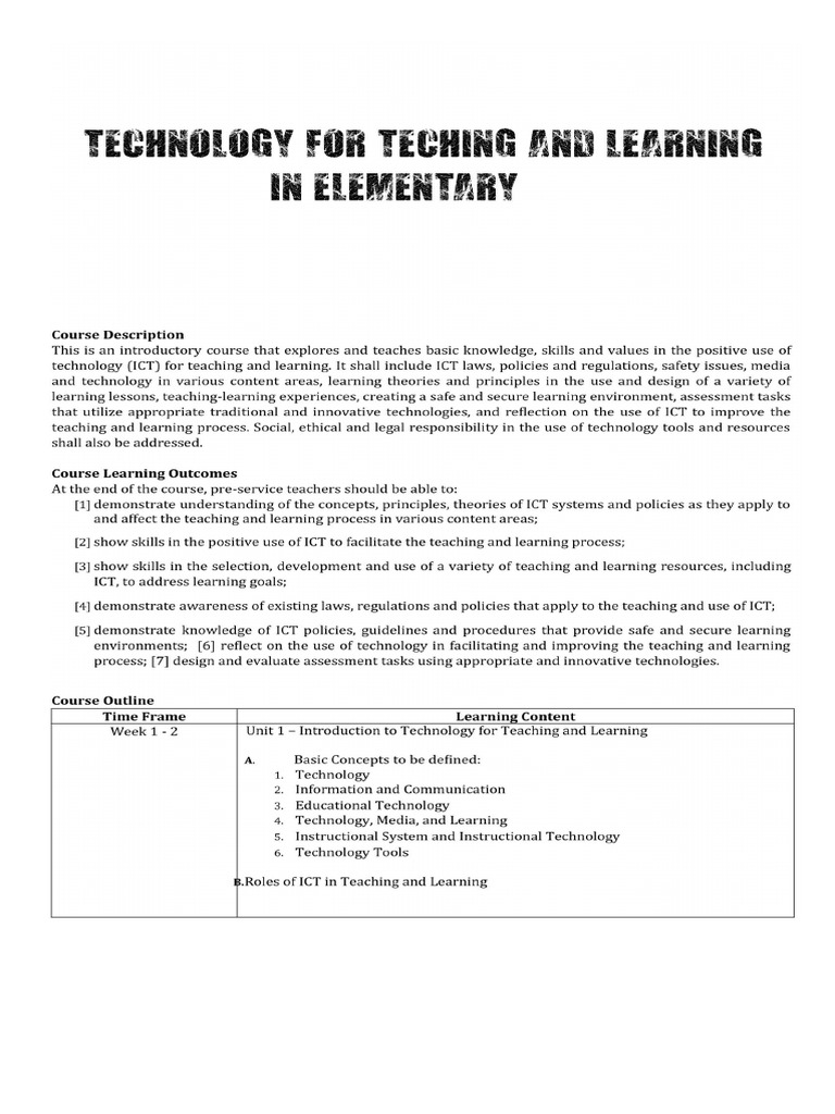 Technology For Teaching in Elementary | PDF