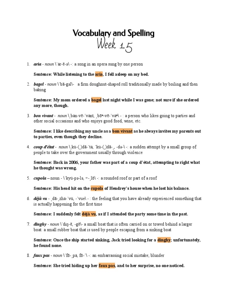Vocabulary and Spelling Week 1.5 | PDF