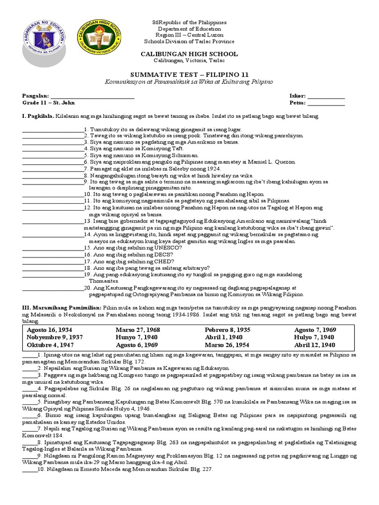 Grade 11 Summative | PDF