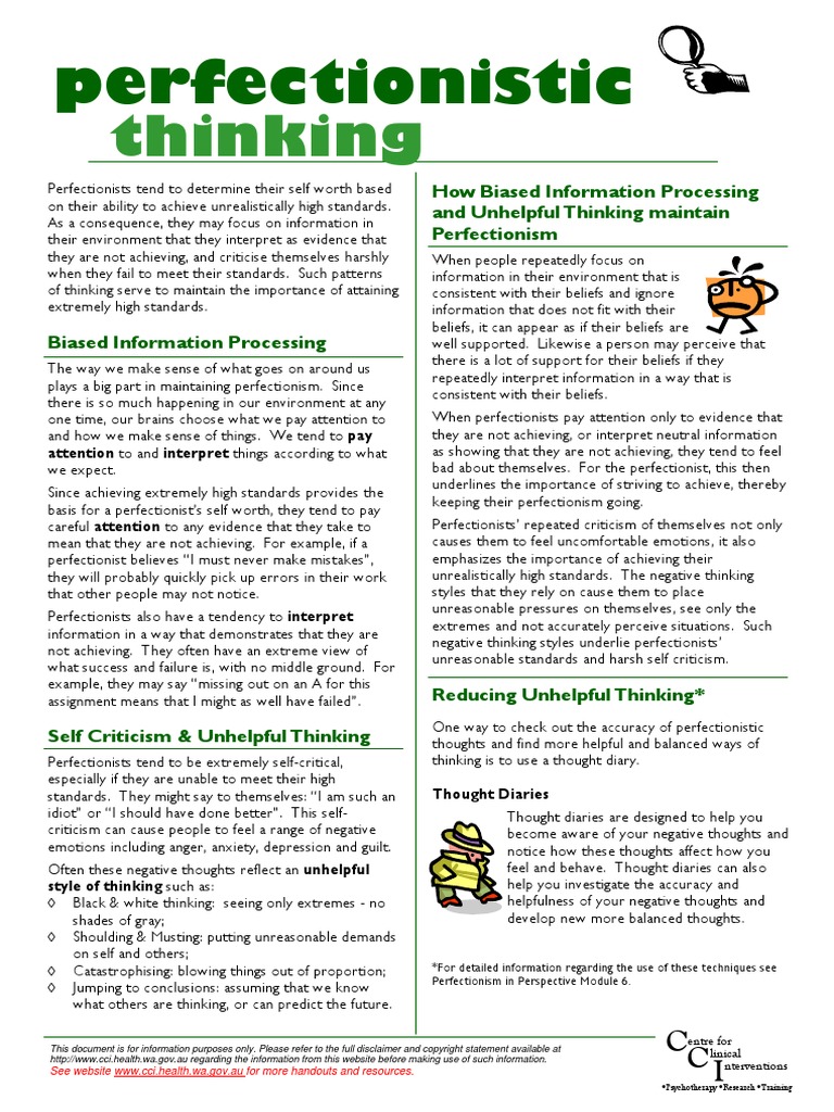 Perfectionism Information Sheet - 04 - Challenging Perfectionistic ...