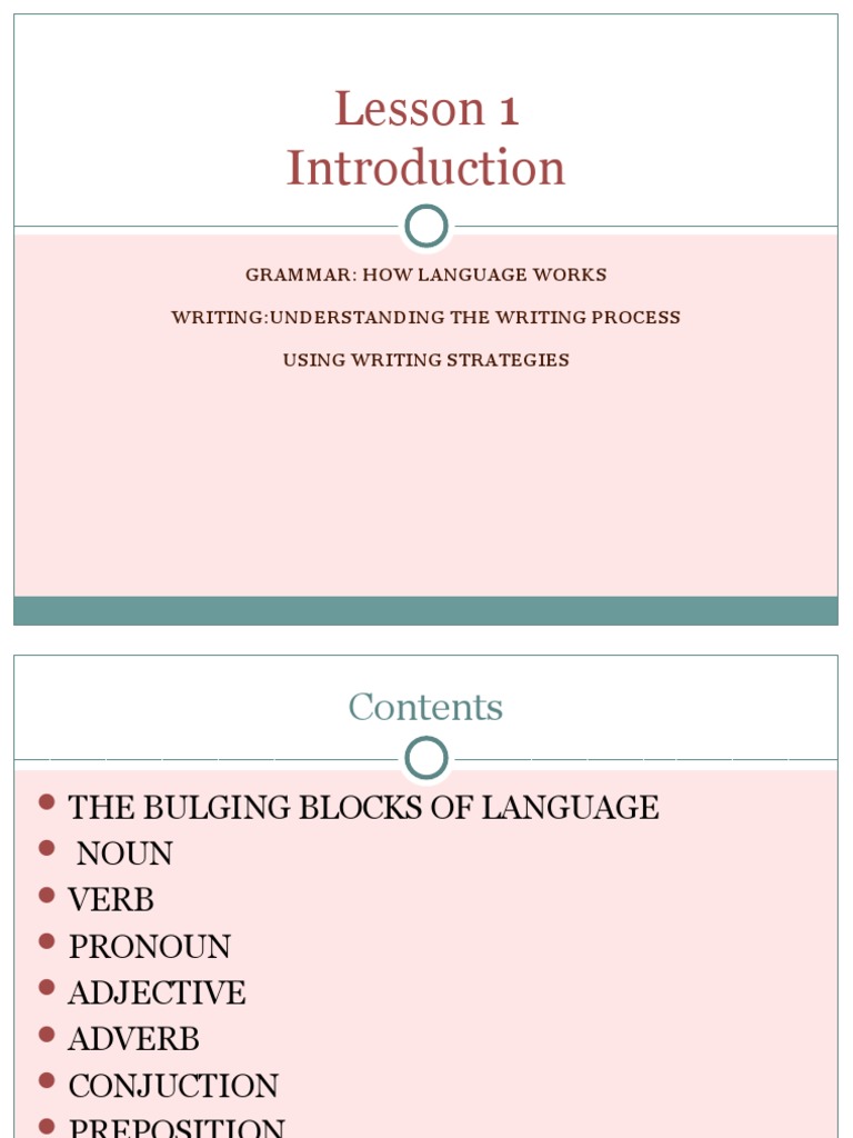 Lesson 1: Grammar: How Language Works Writing:Understanding The Writing ...