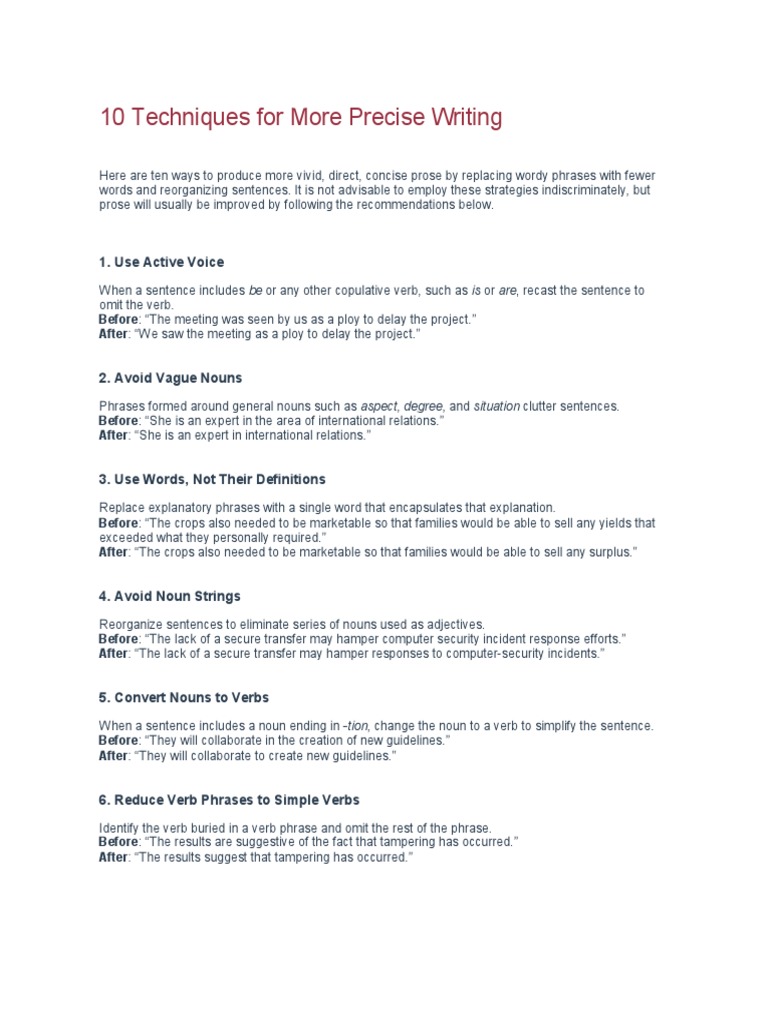 Techniques For More Precise Writing | PDF | Sentence (Linguistics) | Phrase