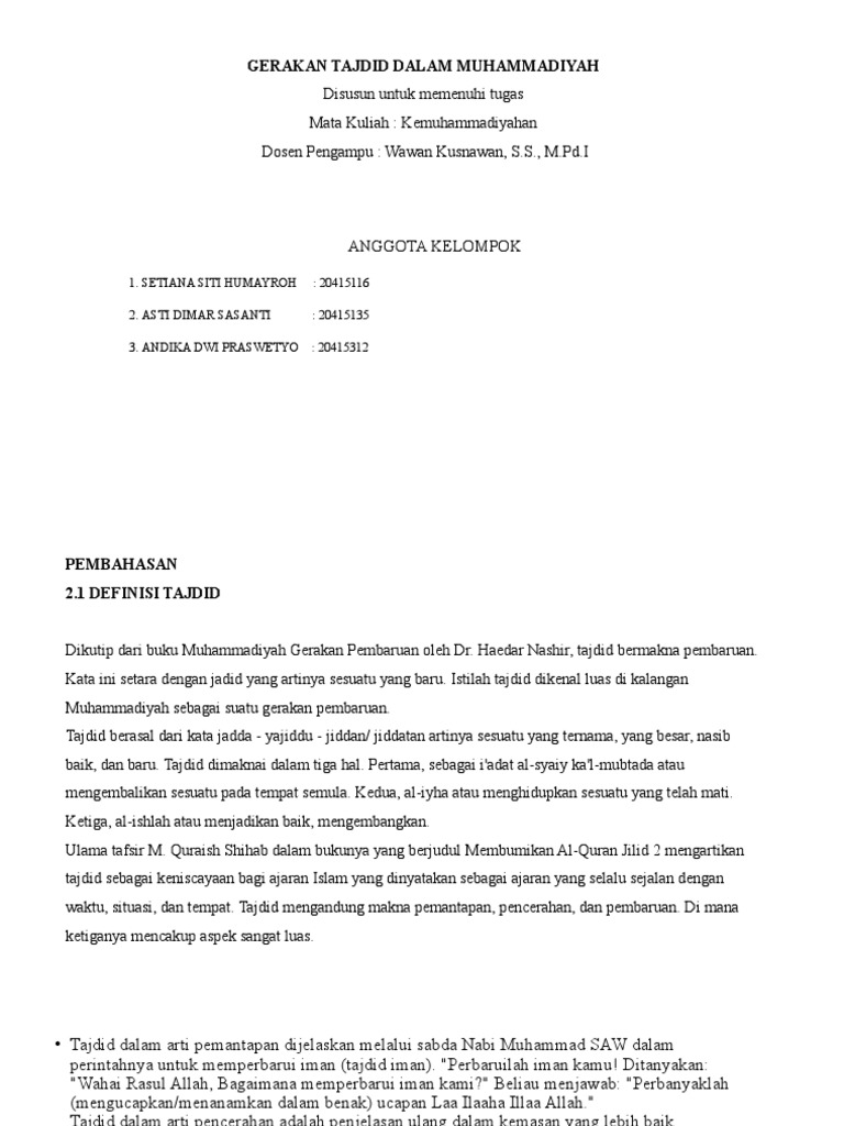 Tajdid Muhammadiyah: Pembaruan Islam | PDF | Agama & Spiritualitas