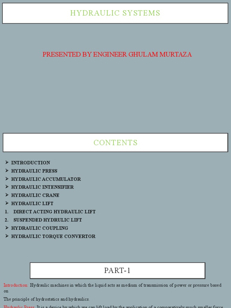 Hydraulic Systems Part - 1 | PDF | Crane (Machine) | Hydraulics