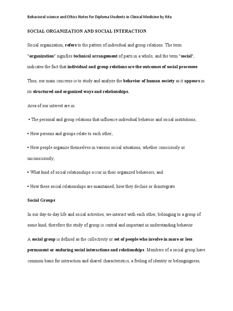 Social Organization and Social Interaction | PDF | Institution | Society