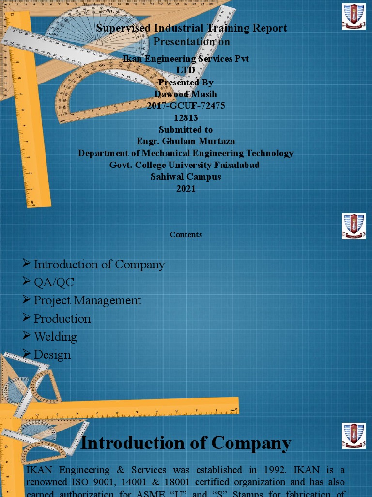Supervised Industrial Training Report: Presentation On | PDF | Construction | Welding