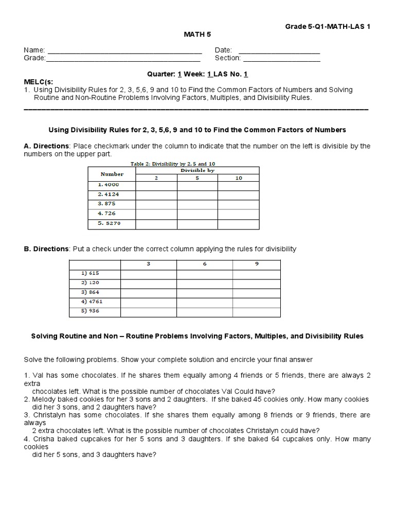 Grade 5 q1 Math Las 1 | PDF | Business