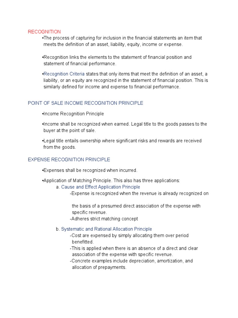 Recognition, Derecognition, Measurement, Presentation and Disclosure of ...