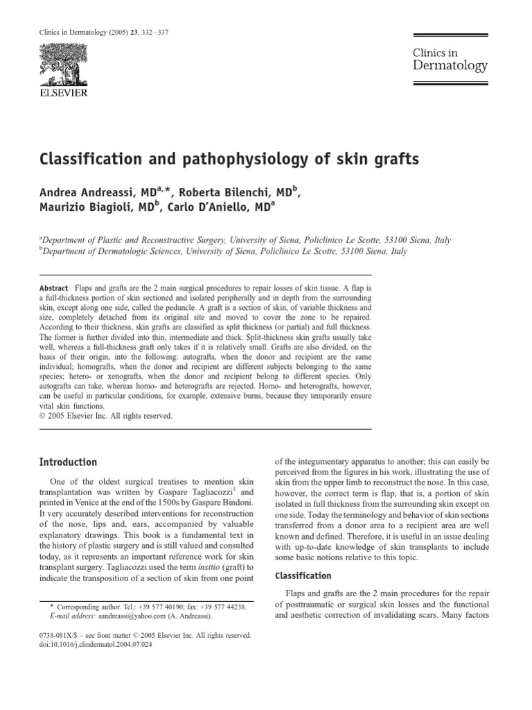 Classification and Pathophysiology of Skin Grafts | PDF | Skin | Organ ...