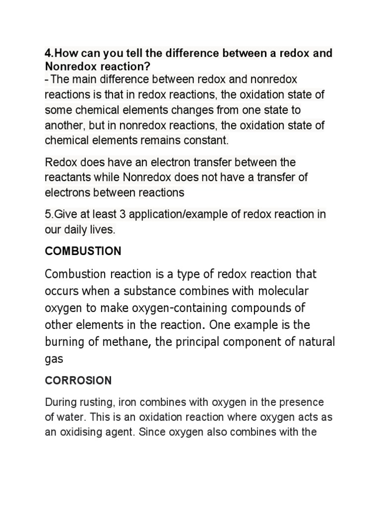 4.how Can You Tell The Difference Between A Redox and Nonredox Reaction ...