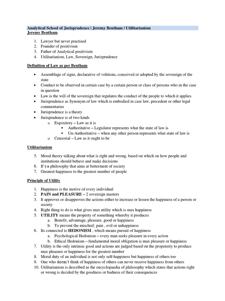 Bentham Utility Theory - Analytical School | PDF | Utilitarianism ...