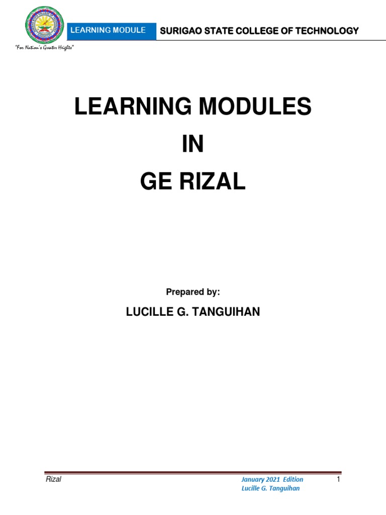Learning Modules IN Ge Rizal: Lucille G. Tanguihan | PDF | Philippines
