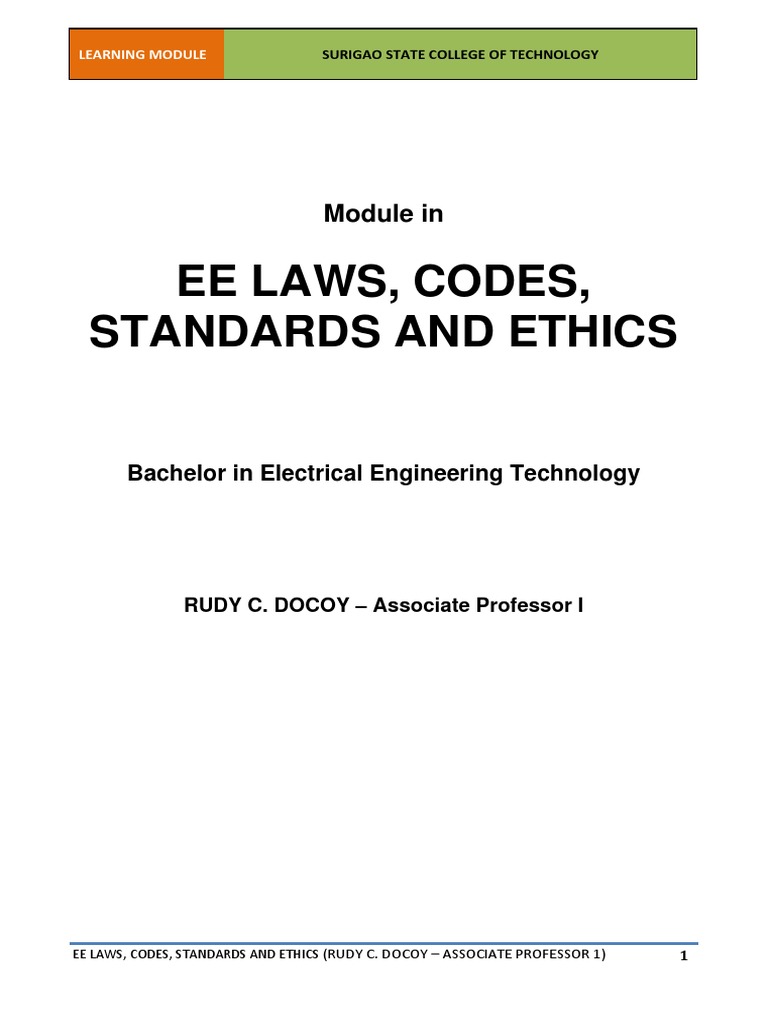 Ee Laws, Codes, Standards and Ethics: Module in | PDF | Electrical ...