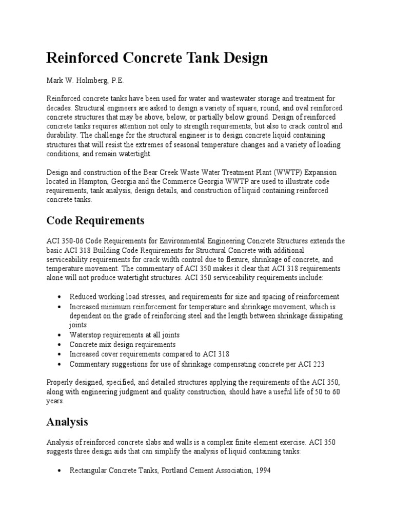 Reinforced Concrete Tank Design | PDF | Concrete | Reinforced Concrete