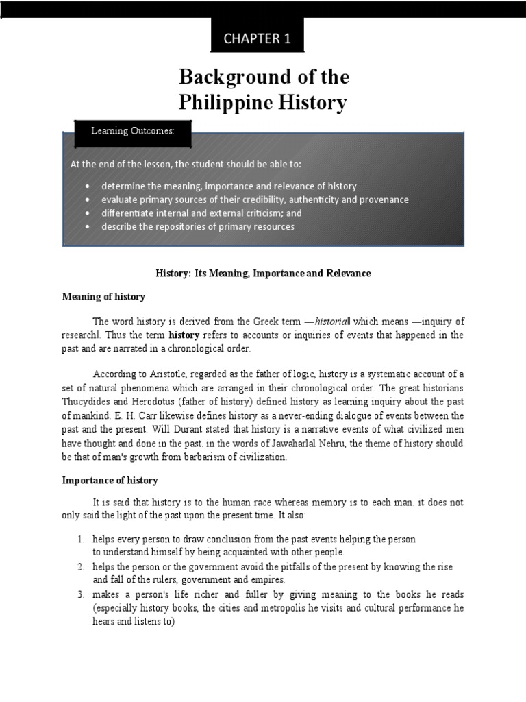 Background of The Philippine History: History: Its Meaning, Importance ...