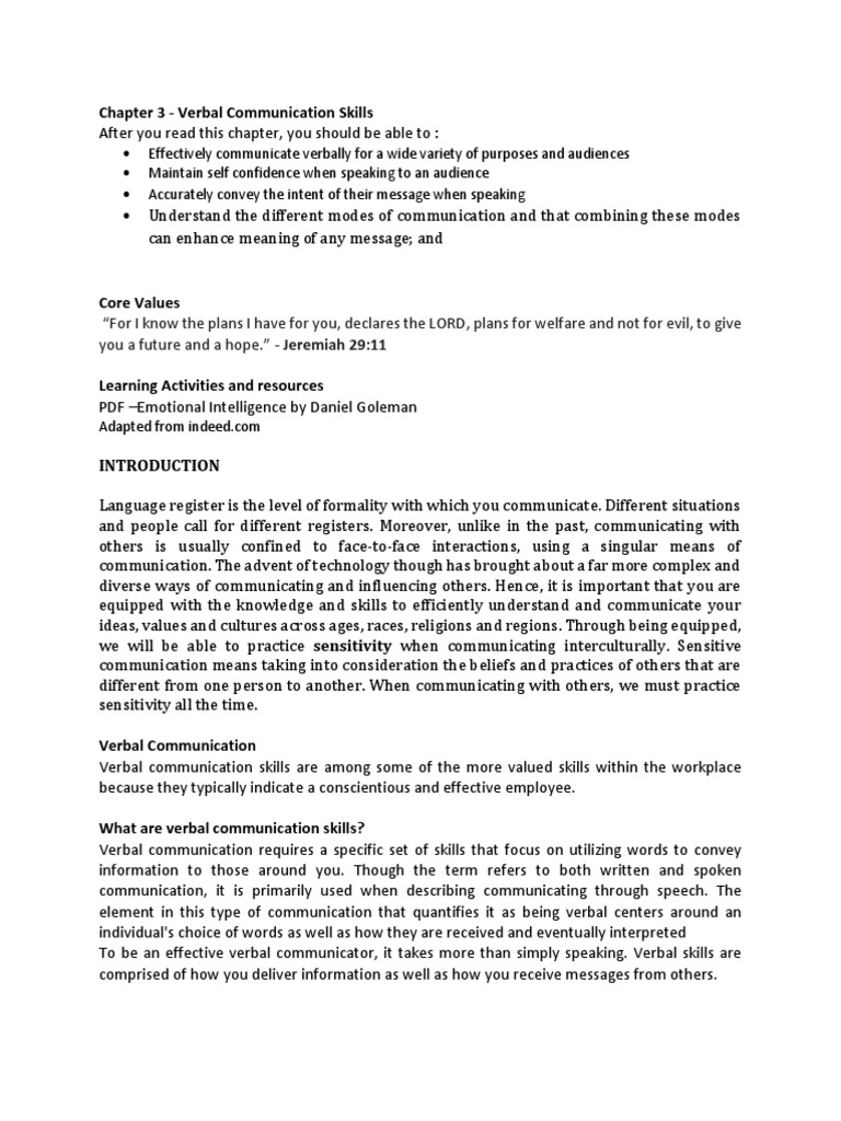 Chapter 3 - Verbal Communication Skills | PDF | Communication ...