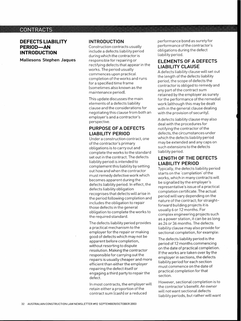 Defects Liability Period - An Introduction | PDF | Legal Liability | Employment