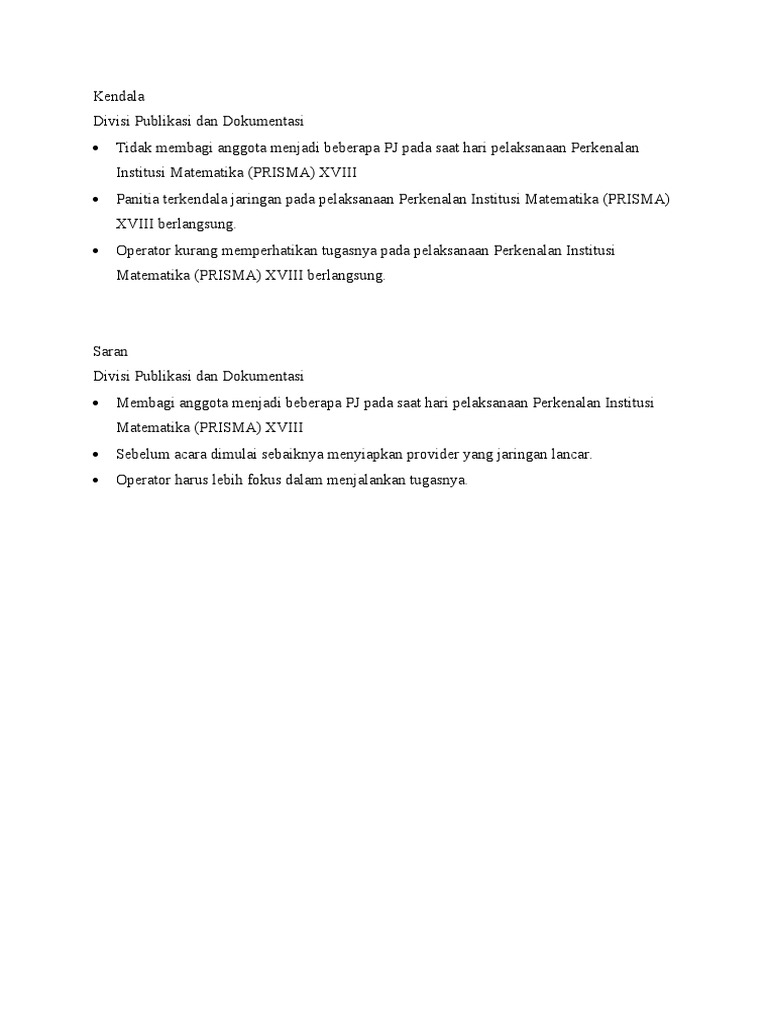 Kendala Dan Saran Div. Pubdok | PDF
