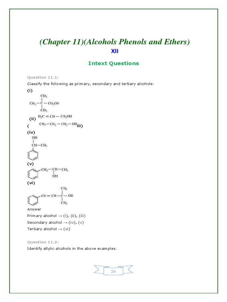 (Chapter 11) (Alcohols Phenols and Ethers) : Intext Questions | PDF ...