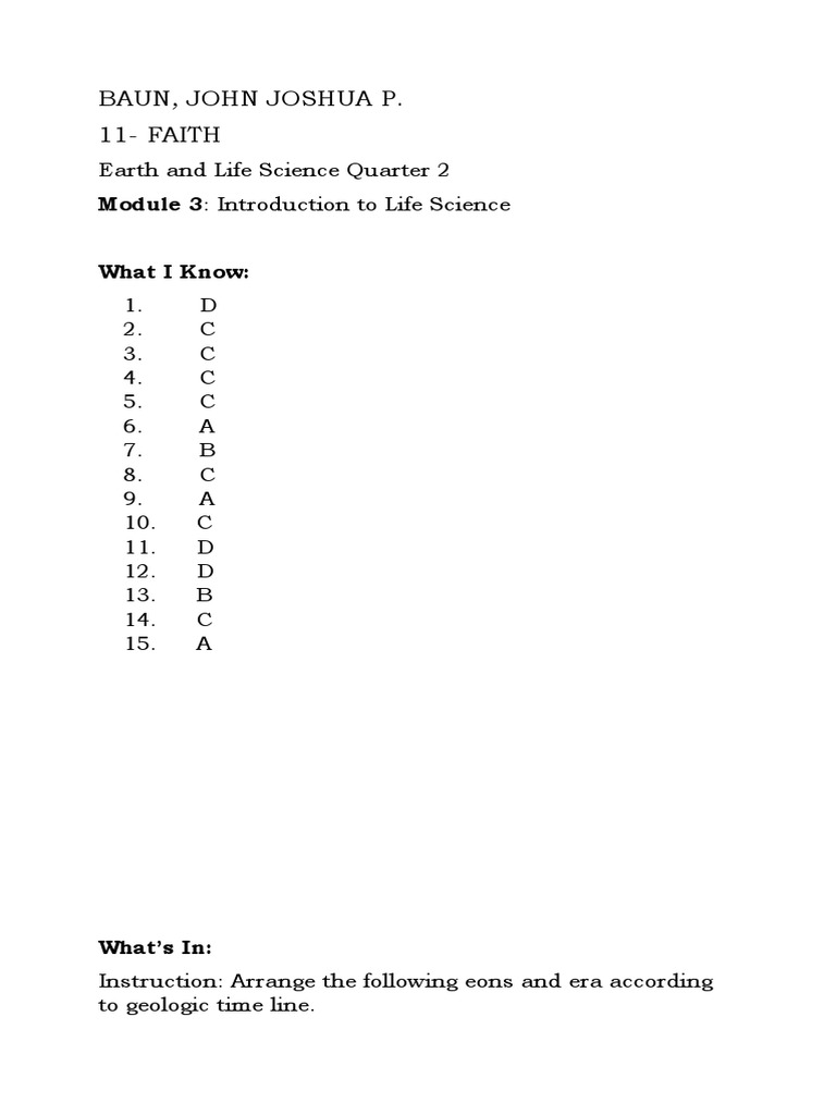 Earth and Life Science Q2 Module 3 | PDF | Life | Organisms
