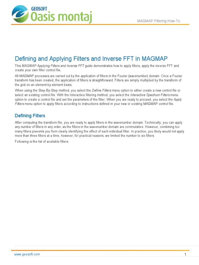 Applying Filters and Inverse FFT in MAGMAP | PDF | Low Pass Filter | Electronic Filter