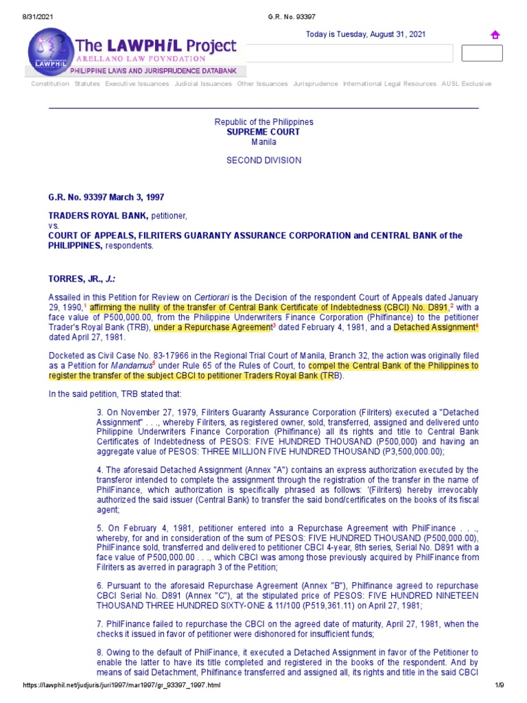 Traders Royal Bank vs. CA (269 SCRA 16, 3 May 1997) | PDF | Insurance ...