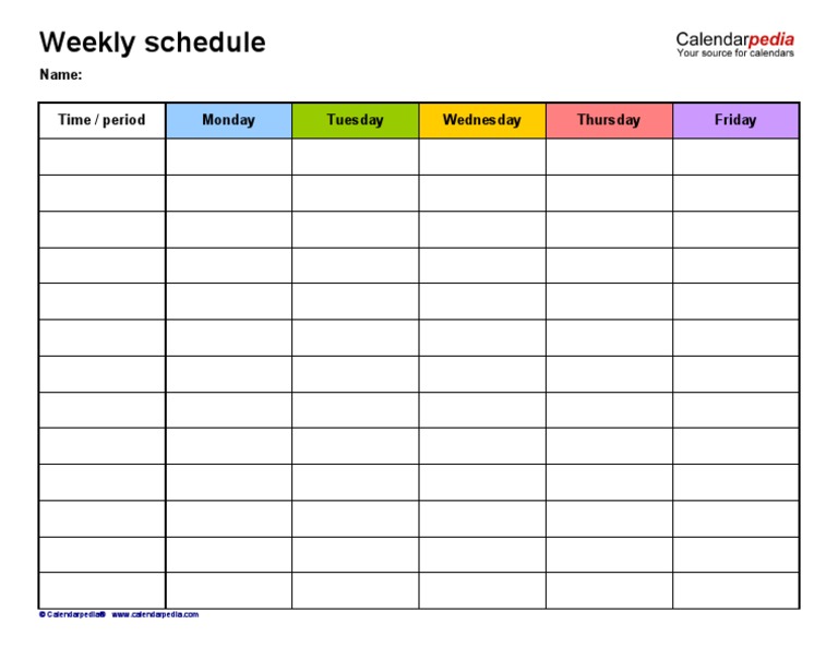 Weekly Schedule Monday To Friday in Color | PDF