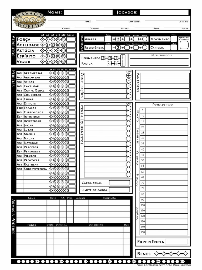 Savage Worlds Ficha de Personagem v1 1 | PDF