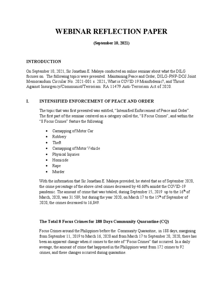 Webinar Reflection Paper | PDF | Carjacking | Crime & Violence