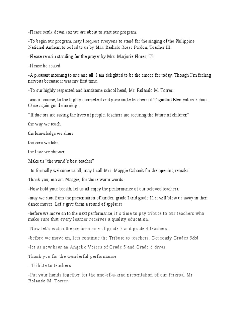 Script Teachers Day | PDF | Language Arts & Discipline | Foreign ...