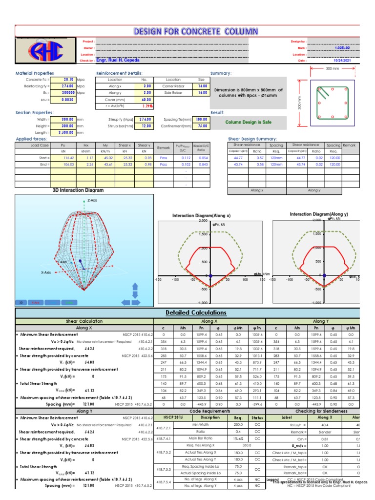 Column Design Analysis and Shear Calculation Summary | PDF | Building ...