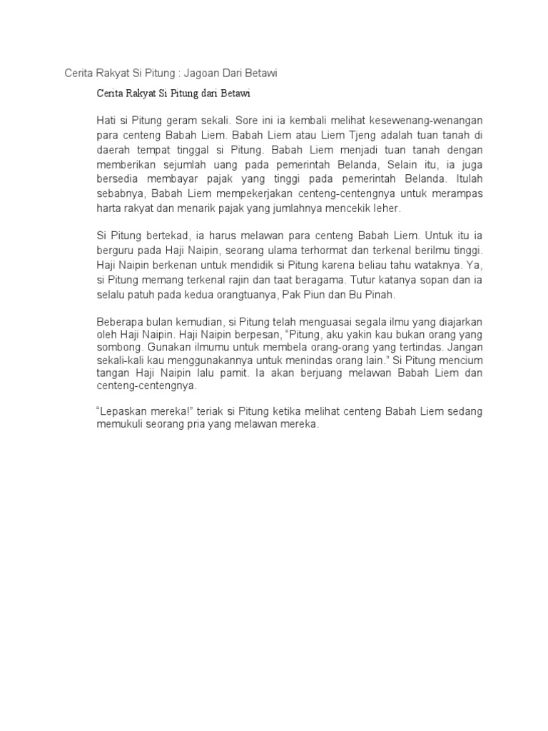 Cerita Rakyat Si Pitung: Sang Pendekar dari Betawi yang Membela Rakyat ...