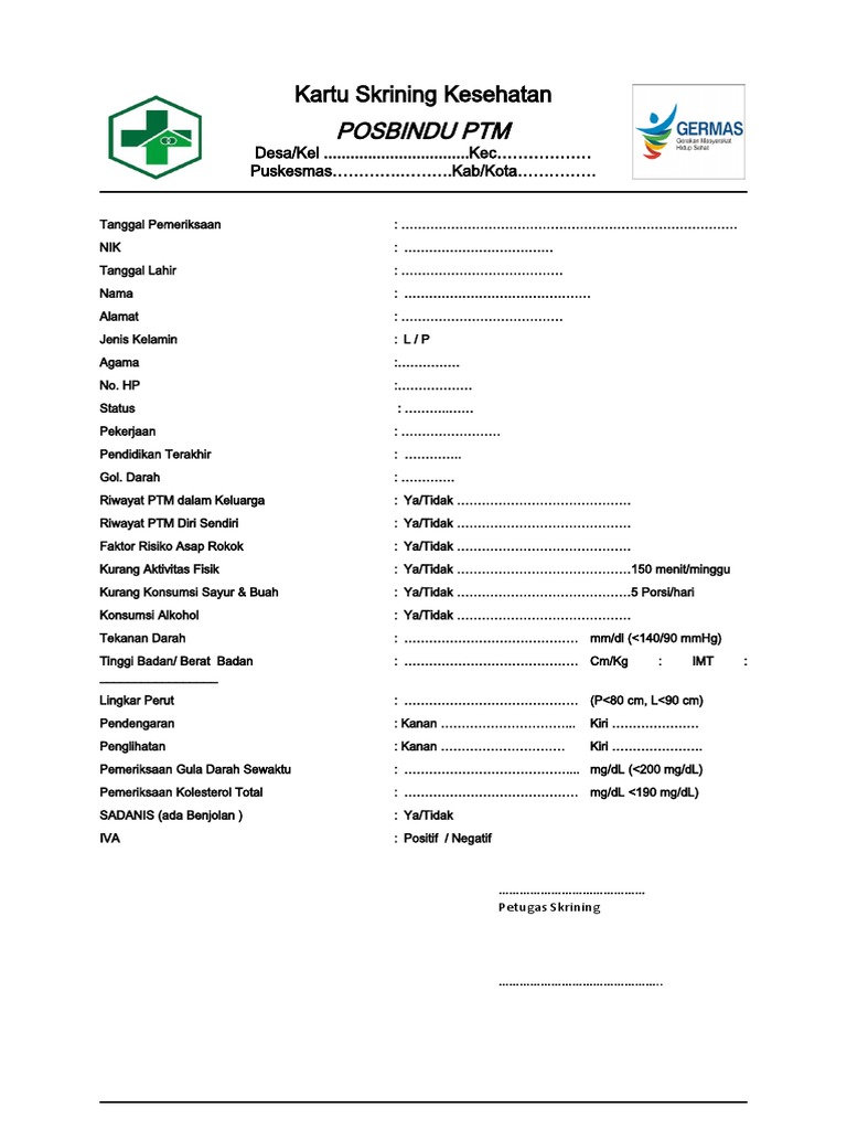 Kartu Skrining PTM | PDF