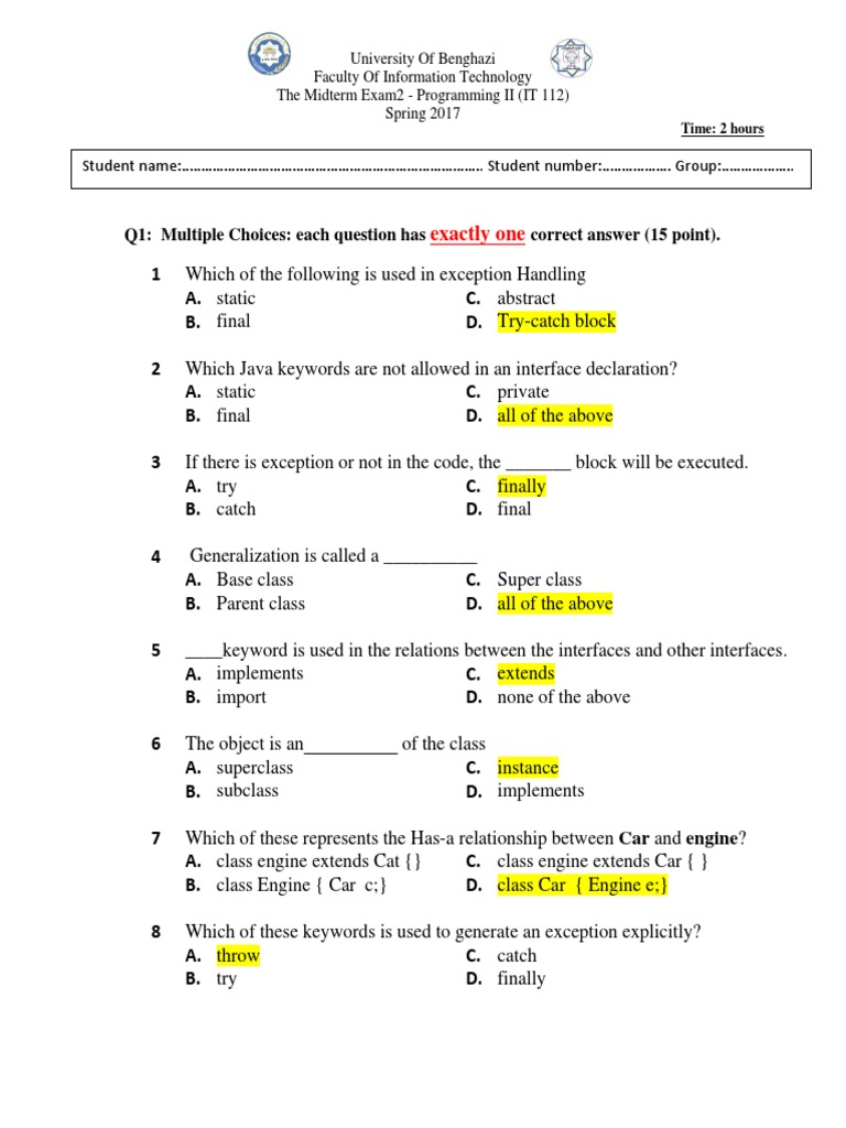 Key Midterm Exam V2 Pdf Class Computer Programming Inheritance Object Oriented Programming