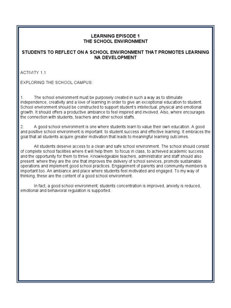 Promoting a Positive Learning Environment: An Analysis of a School's ...