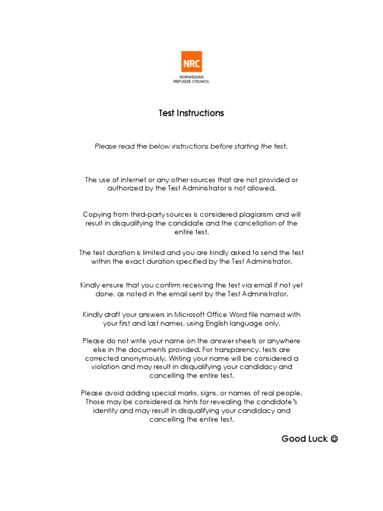 Test Instructions | PDF | Career & Growth | Business