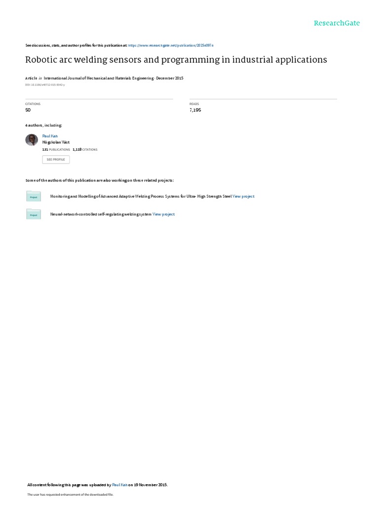 Robotic Arc Welding Sensors and Programming | PDF | Construction | Welding