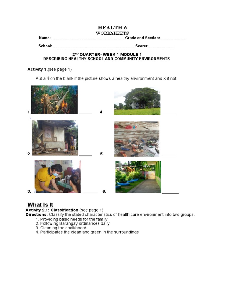 2ND Worksheets Week 1health 6 | PDF | Disability | Playground